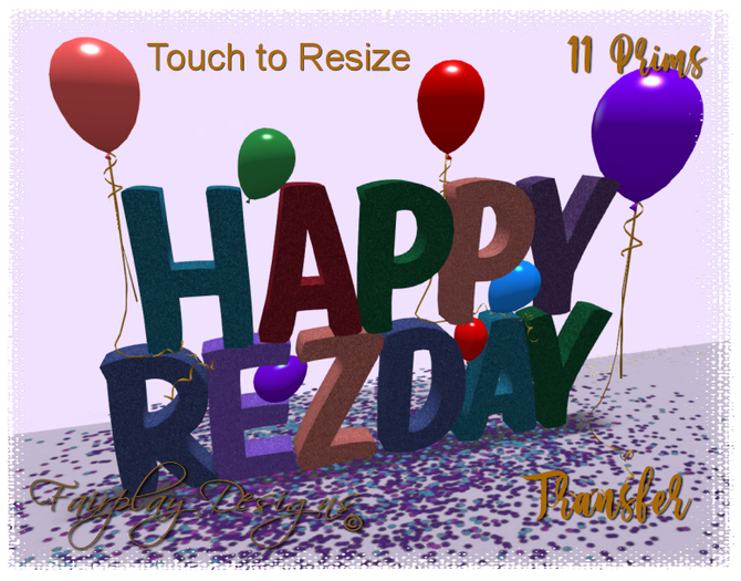 Second Life Marketplace - ~R~Festive 3D Happy RezDay Banner w Balloons